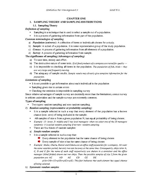 Stat Ii Ch I It Gives A Clear Discription To The Contents Chapter One 1 Sampling Theory