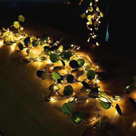 Efavormart 32FT 100 LED Green Artificial Eucalyptus Leaf Garland Battery Operated Fairy String