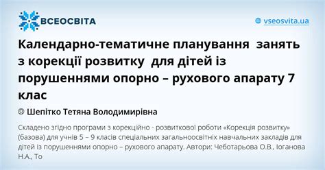 Календарно тематичне планування занять з корекції розвитку для дітей із порушеннями опорно