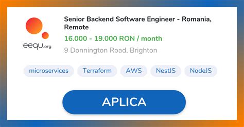 Remote Senior Backend Software Engineer Romania Remote Eequ