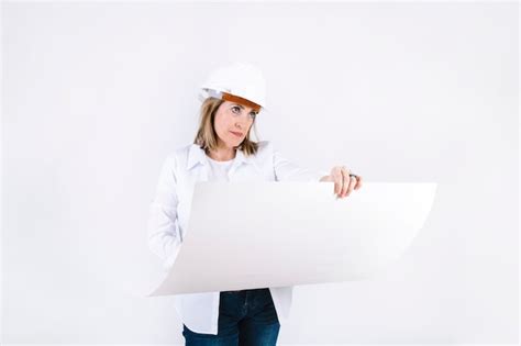 Free Photo Female Engineer With Draft