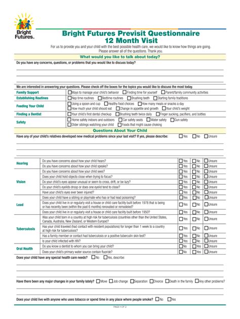 Bright Futures 12 Month Questionnaire Fill And Sign Printable