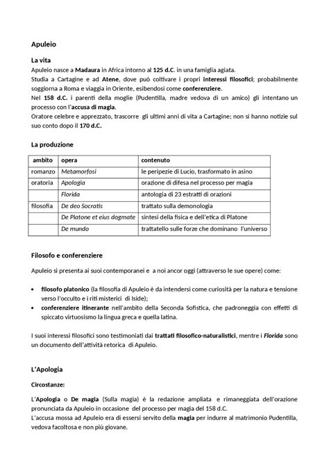 Apuleio Vita E Opere Docsity