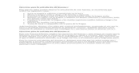 Ejercicios Para La Articulación Del Fonema R Docx Document
