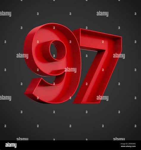 A 3d Illustration Of Red Digit 97 Or Ninety Seven With Inner Shadow