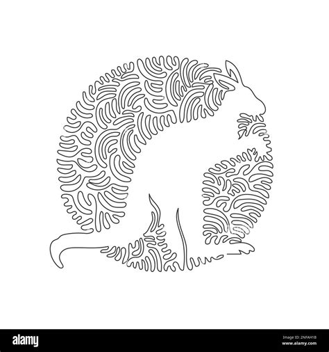 Continuous Curve Line Drawing Of Funny Kangaroo Abstract Art In Circle Single Line Editable