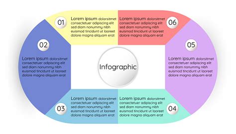 비즈니스 정보 프리젠 테이션을위한 인포 그래픽 섹션 템플릿입니다 벡터 기하학적 요소입니다 파스텔 색상의 현대적인 워크플로 다이어그램 보고서 계획 6 주제 개념에 대한 스톡