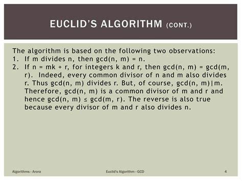 Euclids Algorithm For Greatest Common Divisor Time Complexity Analysis Pptx Science