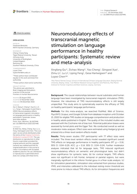 Pdf Neuromodulatory Effects Of Transcranial Magnetic Stimulation On Language Performance In