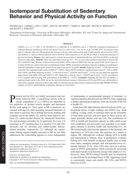Isotemporal Substitution Of Sedentary Pdf Statistics Regression Analysis