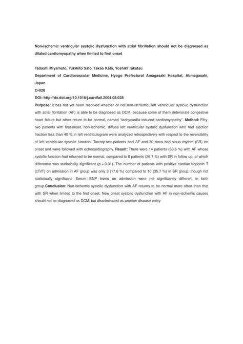 Pdf Non Ischemic Ventricular Systolic Dysfunction With Atrial Fibrillation Should Not Be