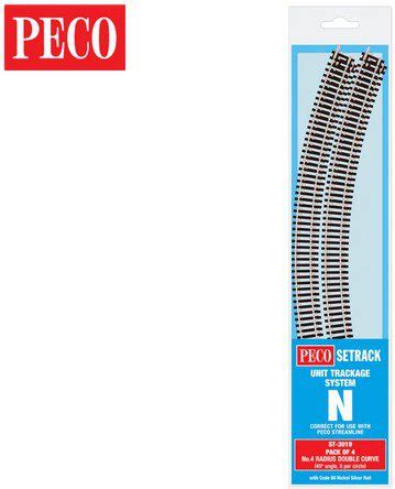 Peco ST3019 N Double Curve 4th Radius Pack Of 4 Woodpecker Model