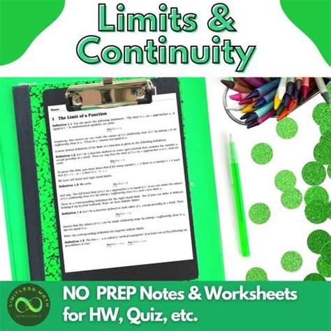 Limits And Continuity Notes And Worksheets By Limitless Math Worksheets