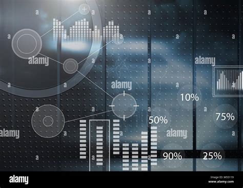 Interface Overlay Of Connection Statistics Graphics With Dark Technology Background Stock Photo