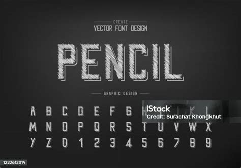 Font Pensil Dan Vektor Alfabet Sketsa Desain Tipografi Dan Nomor Huruf