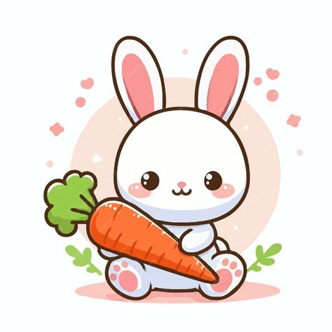 색 배경에 귀여운 토끼 만화 터 프리미엄 벡터