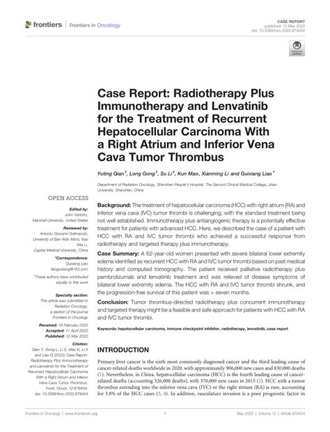 Pdf Case Report Radiotherapy Plus Immunotherapy And Lenvatinib For