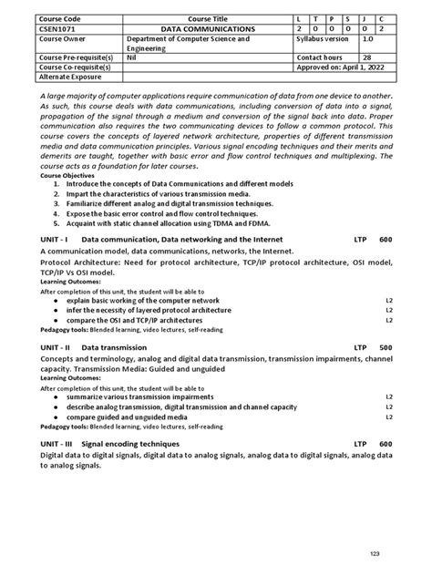 Csen1071 Data Communications Syllabus Pdf Multiplexing Computer