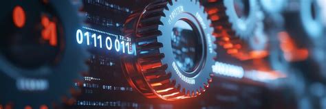 A Closeup Of Glowing Cogs And Gears Interlocked With Binary Code