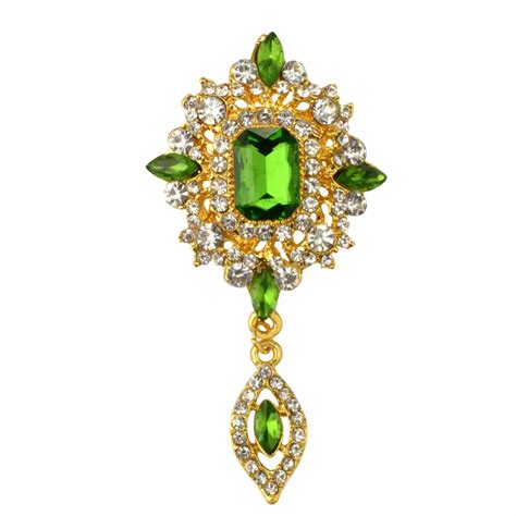 Mzc Cheap Green Crystal Water Drop Brooch Luxury Broach Women Hijab