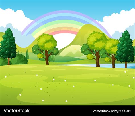 Nature Scene Of A Park With Rainbow Royalty Free Vector