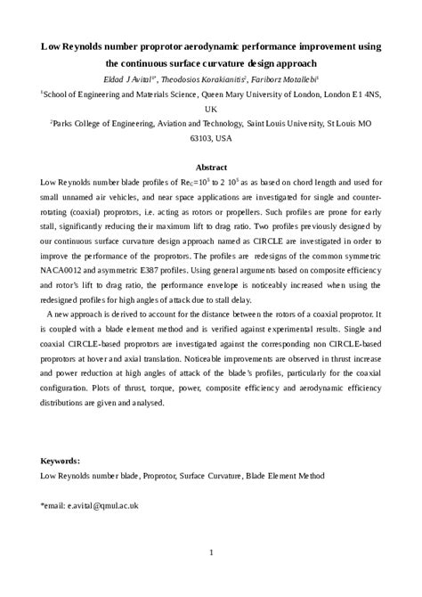 Pdf Low Reynolds Number Proprotor Aerodynamic Performance Improvement