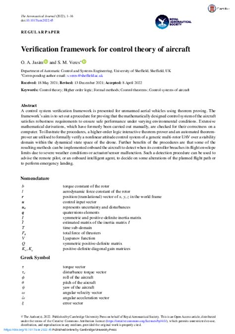 Pdf Verification Framework For Control Theory Of Aircraft