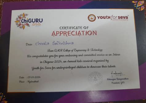 Sai Krishna Cherala On Linkedin Volunteering Certificateofachievement Communityimpact