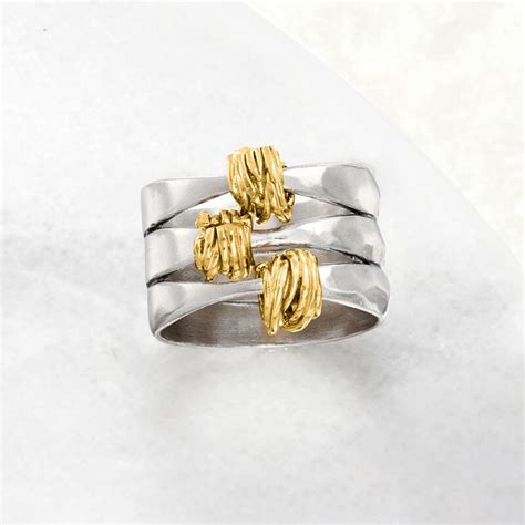 Two Tone Sterling Silver Wrapped Station Ring Size 10 Ross Simons