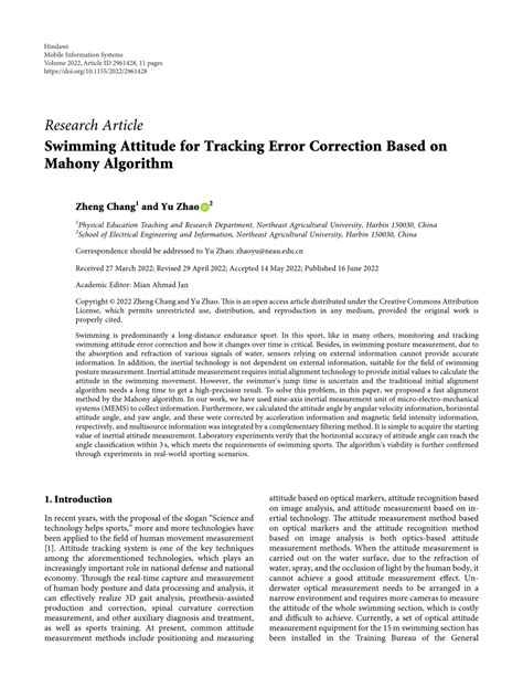 Pdf Swimming Attitude For Tracking Error Correction Based On Mahony