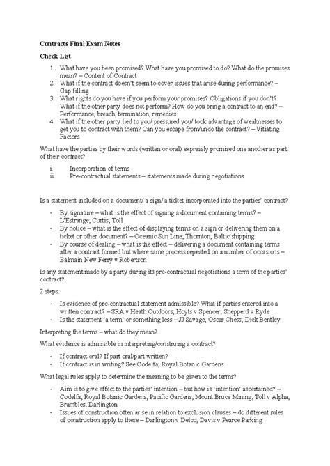 Contracts Final Exam Notes Contracts Final Exam Notes Check List 1 What Have You Been