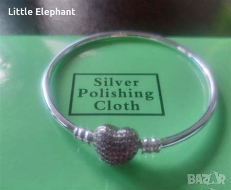 Сребърна гривна Пандоразмийска плетка сърце с кристалиwhite16 17 см