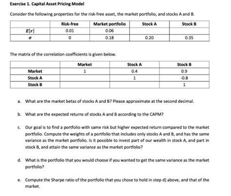 Solved Exercise 1 Capital Asset Pricing Model Consider The Chegg