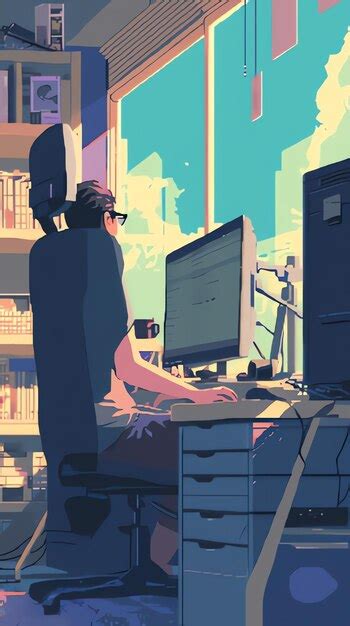 Premium Photo Illustration Of A Man Working At The Computer