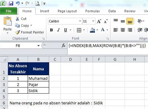 Rumus Array Ms Excel Menampilkan Nilai Terakhir Dari Suatu Kolom