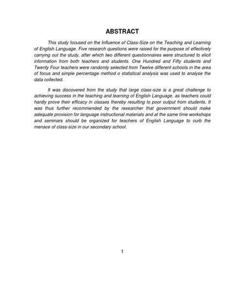 Effects Of Class Size On The Teaching And Learning Of English Language