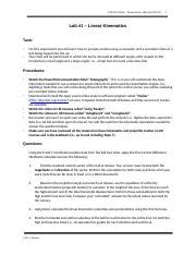 Lab Linear Kinematics Online Doc KIN Online Biomechanics Revised Lab