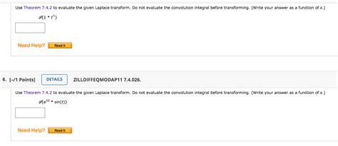 use theorem 7 4 2 to evaluate the given laplace