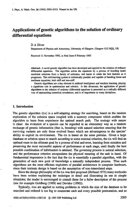 Pdf Applications Of Genetic Algorithms To The Solution Of Ordinary