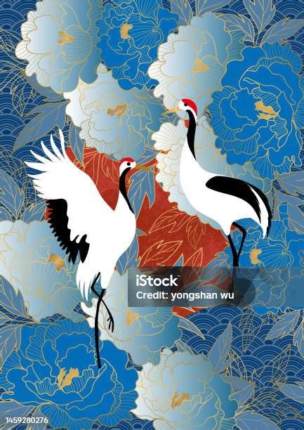 아시아 스타일 중국 스타일 국가 조수 고대 스타일 전통 고전 길조 모란 크레인 음영 포스터 인사말 카드 배경 벽 장식 그림 0명에 대한 스톡 벡터 아트 및 기타 이미지