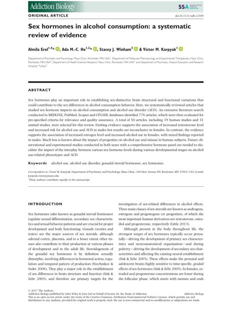 Pdf Sex Hormones In Alcohol Consumption A Systematic Review Of