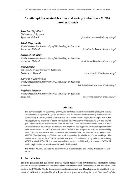 pdf an attempt to sustainable cities and society evaluation mcda