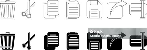 Delete Cut Copy Paste Save Share Rename Icon Set Stock Illustration