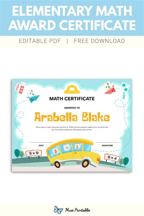 Free Printable Elementary Math Award Certificate Templates
