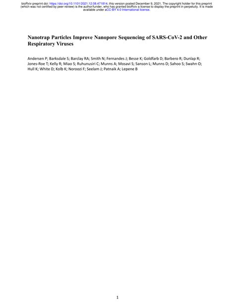 Pdf Nanotrap Particles Improve Nanopore Sequencing Of Sars Cov 2 And