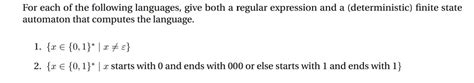 for each of the following languages give both a regular expression and
