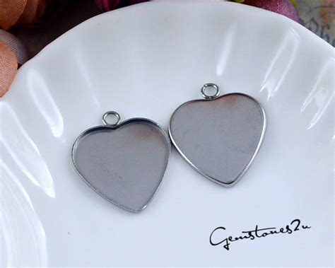 Pcs Pendant Trays L Stainless Steel Mm Heart Bezel Setting W Loop Wholesale