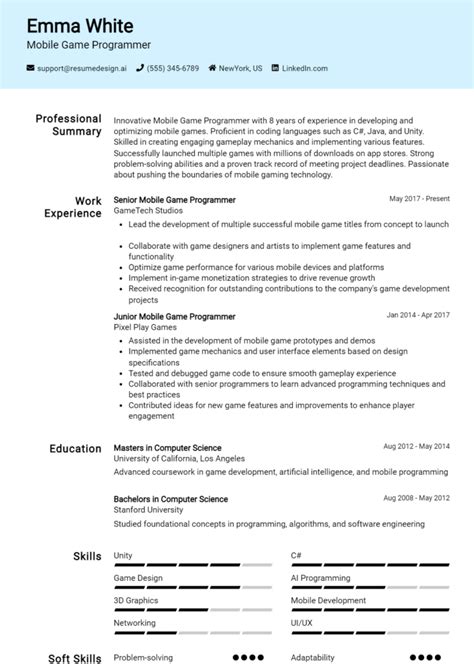 8 Unreal Engine Game Programmer Resume Examples And Templates For 2025