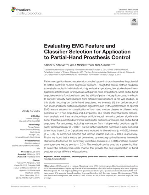 PDF Evaluating EMG Feature And Classifier Selection For Application