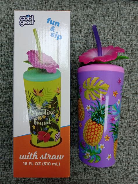 外賣凍飲品杯 510ml 夏日 菠蘿圖案 花花杯 Cool Gear 木槿花 吸管杯 嘢食 And 嘢飲 其他食物及飲料